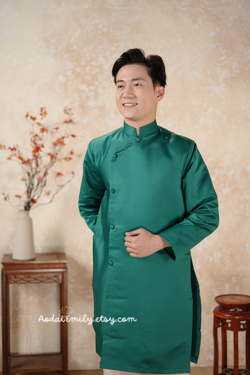 | Green Ao dai for men| Ao Dai Emily