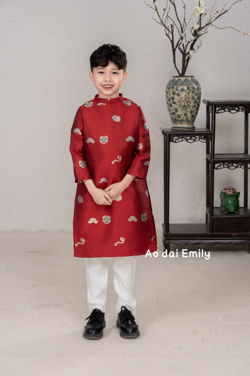 ETHAN Red Pre made Ao Dai for baby boy with Spring pattern| Ao Dai Emily